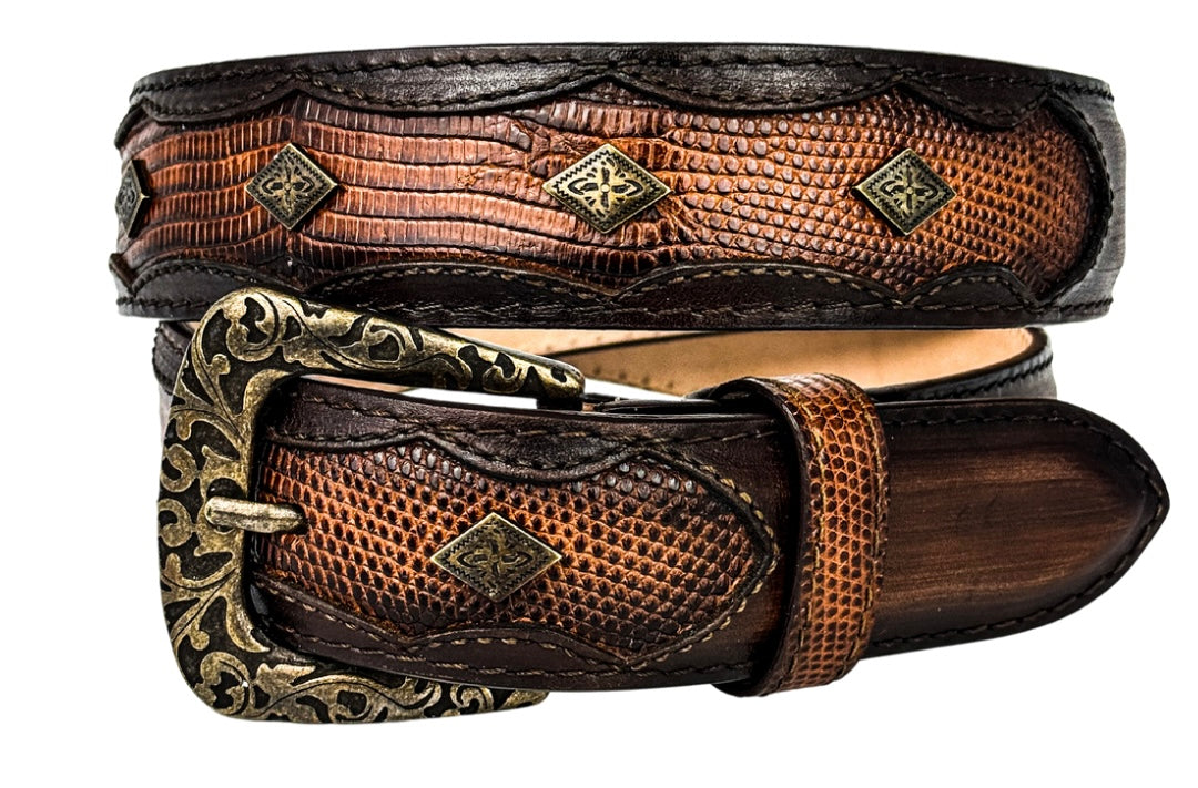 BROWN LIZARD/LEATHER WESTERN BELT – LuxxeMx