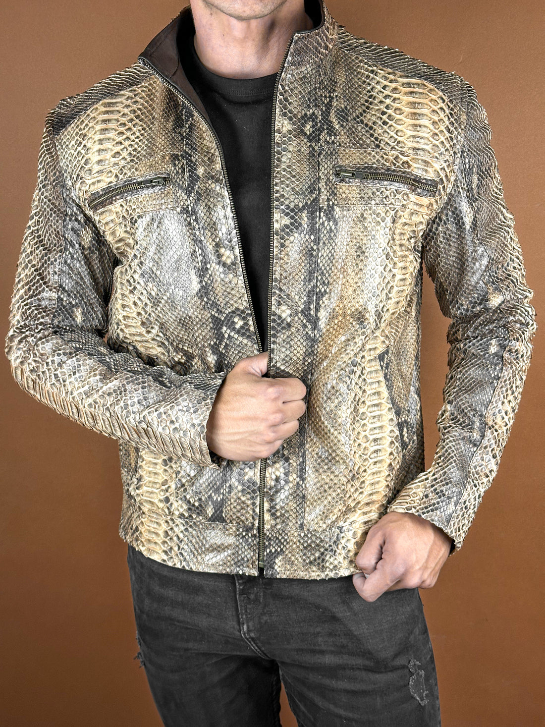 BROWN PYTHON JACKET – LuxxeMx