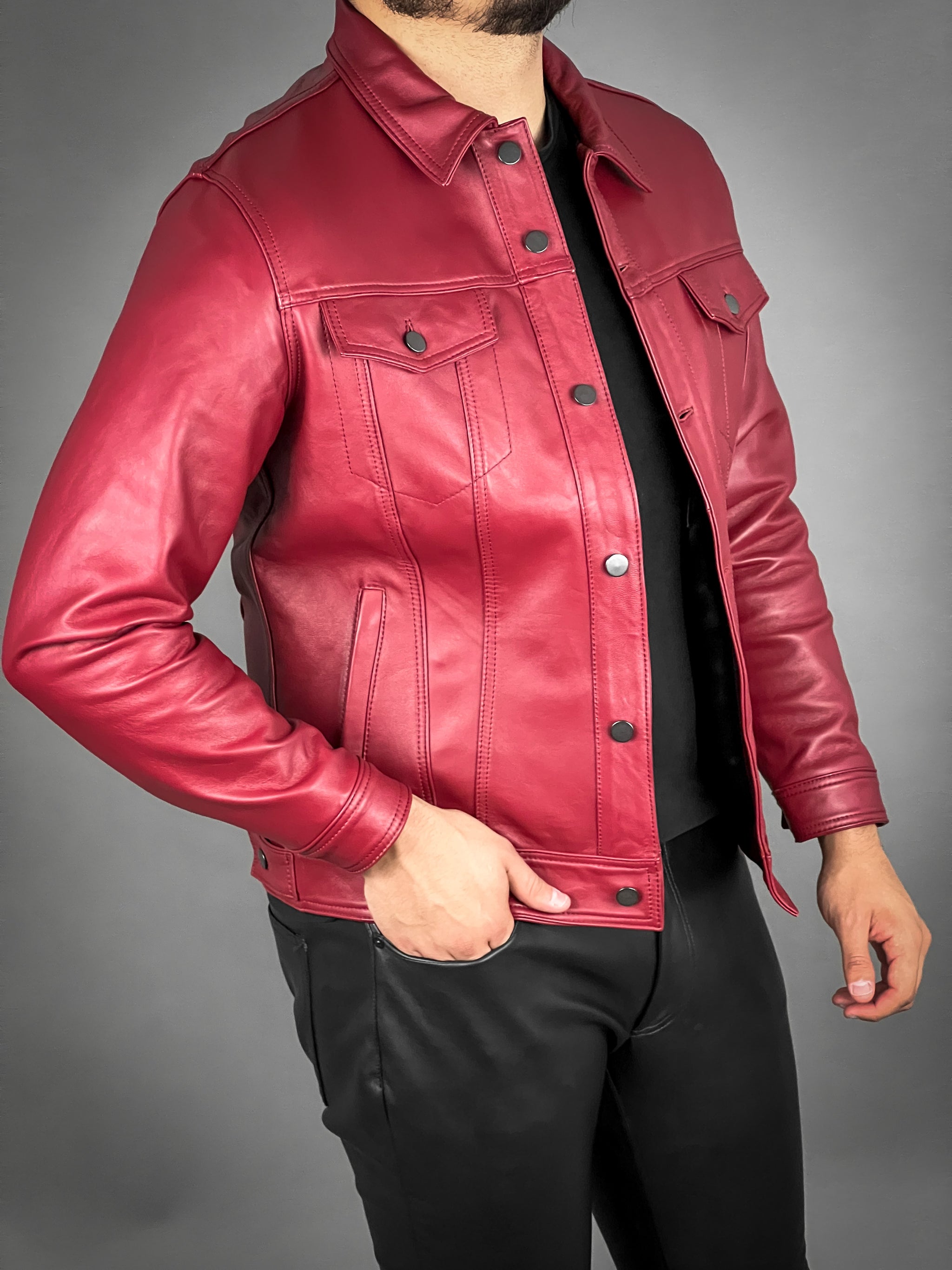 RED TRUCKER JACKET – LuxxeMx