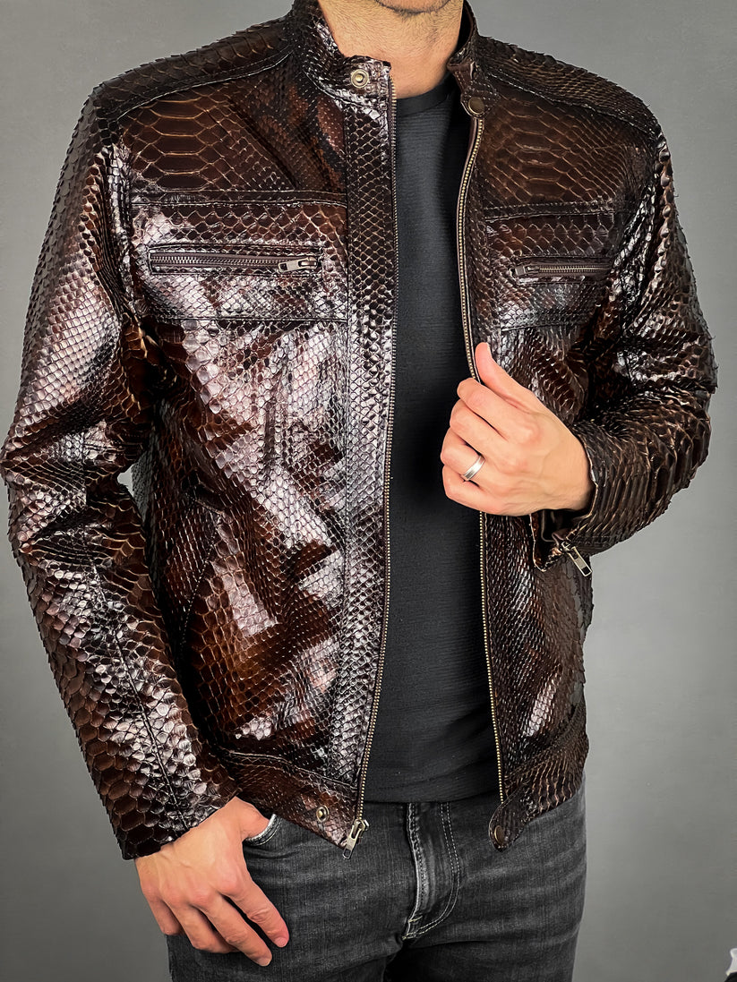 DARK BROWN PYTHON JACKET – LuxxeMx