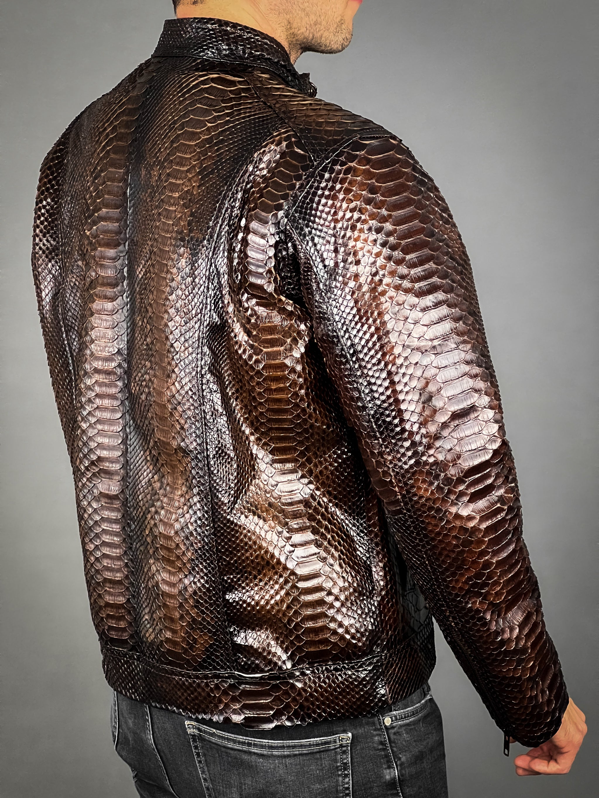 DARK BROWN PYTHON JACKET – LuxxeMx