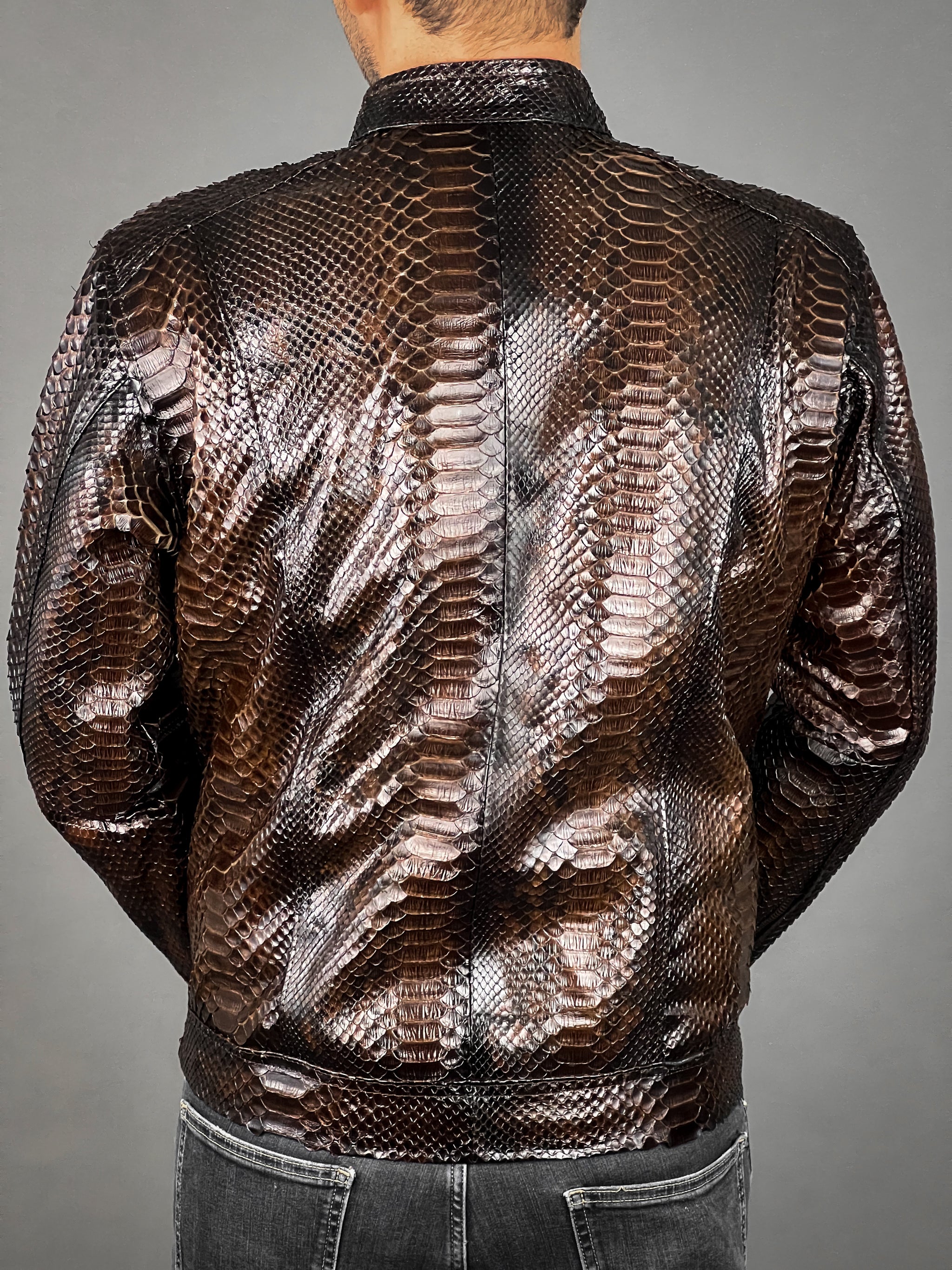 DARK BROWN PYTHON JACKET – LuxxeMx